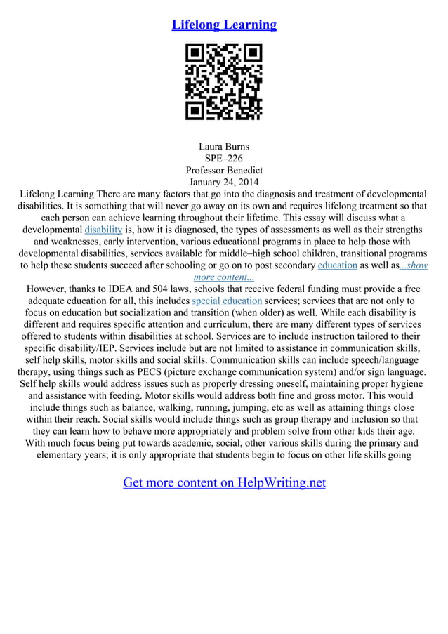Lifelong Learning Essay | PDF | Special Education | Education
