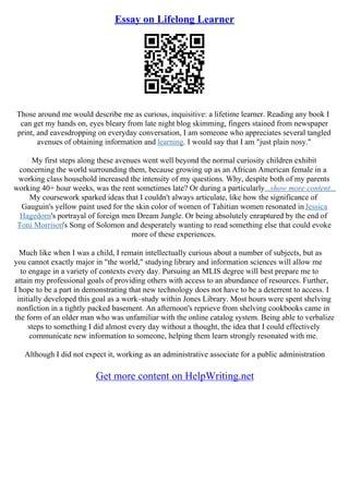 Lifelong Learning Essay | PDF | Special Education | Education