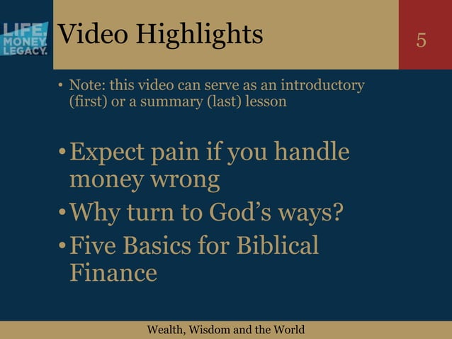 Life, Money, Legacy - Session 5 | PPT