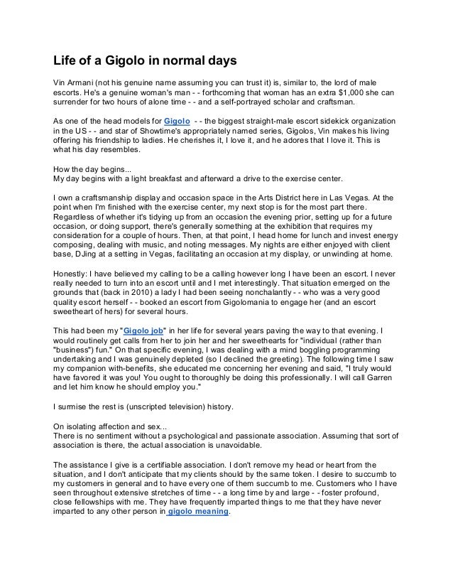 Life of a gigolo in normal days | PDF