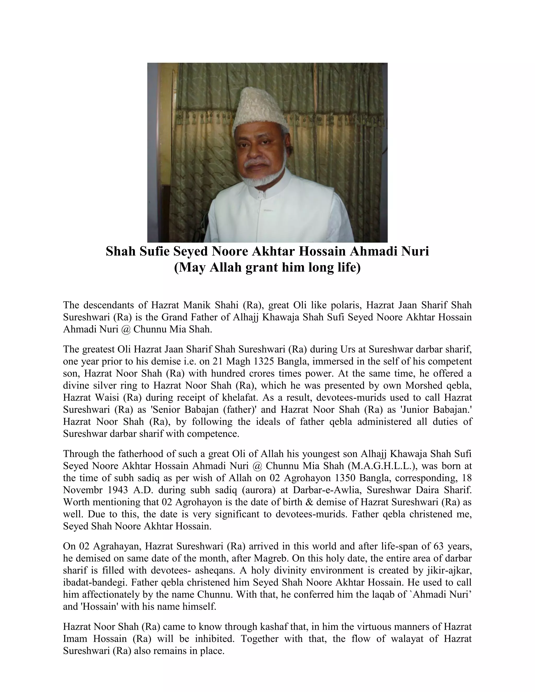 Life of hazrat shah noore akhtar hossain ahmadi nuri | PDF