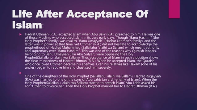 Life of hazrat usman(ra) | PPTX | Islam | Religion & Spirituality