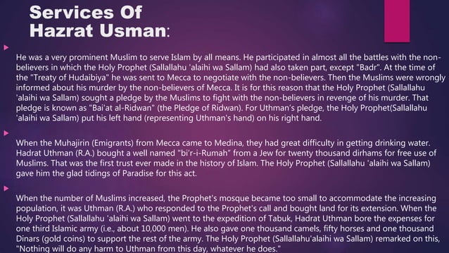 Life of hazrat usman(ra) | PPTX | Islam | Religion & Spirituality