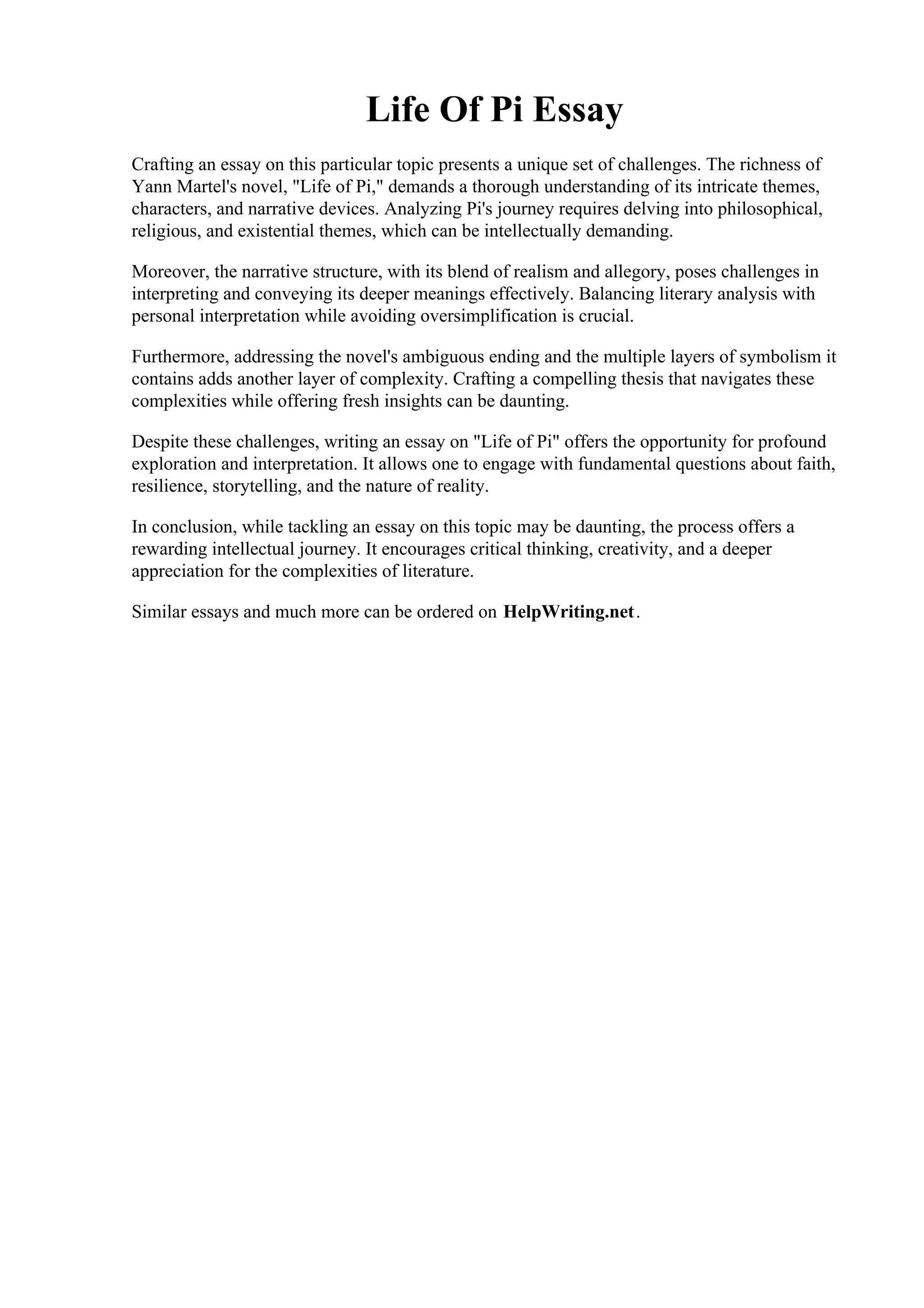 Life Of Pi Essay. Film Analysis: Life of Pi Essay Example Topics and ...