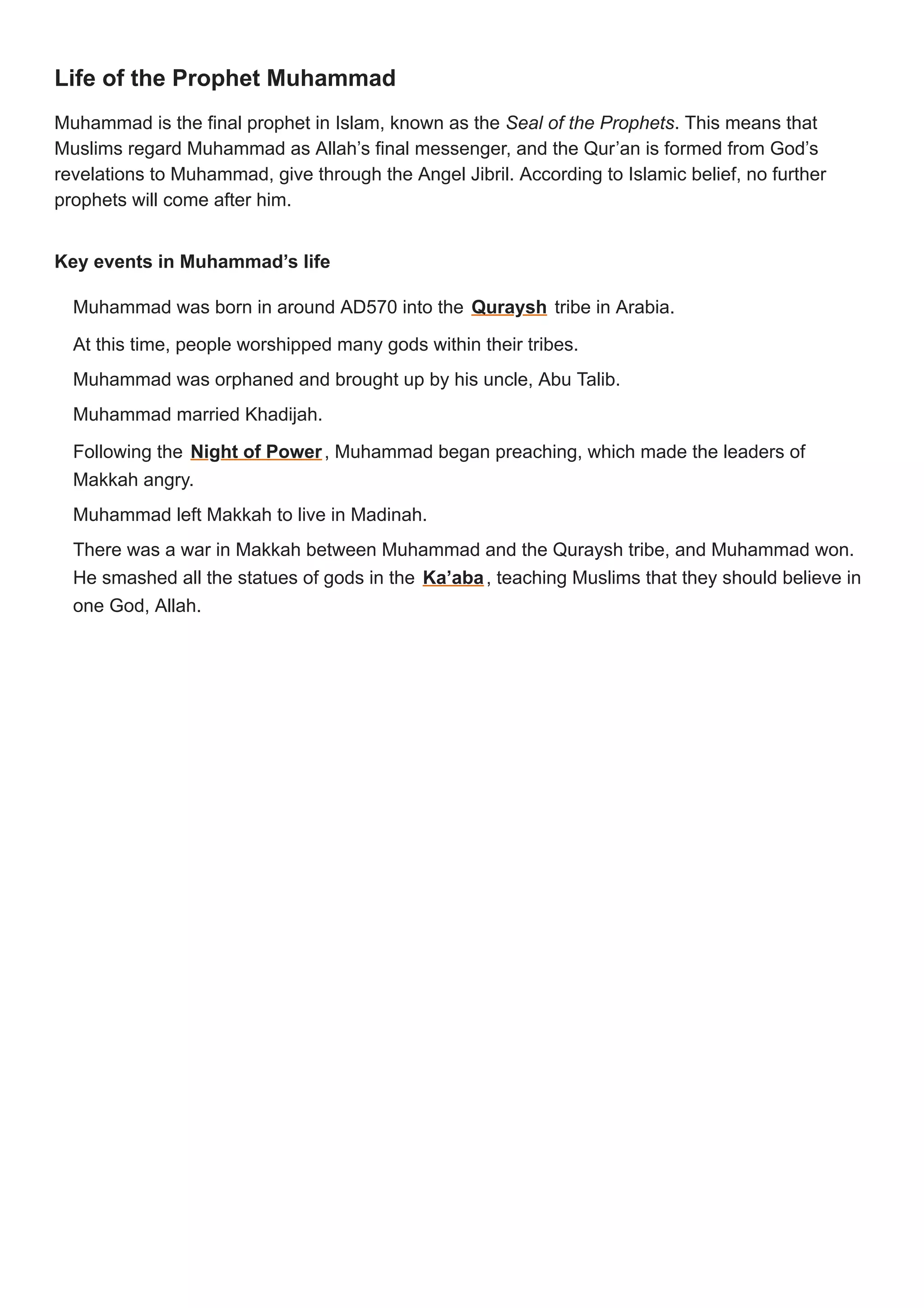 Life of the prophet muhammad | PDF