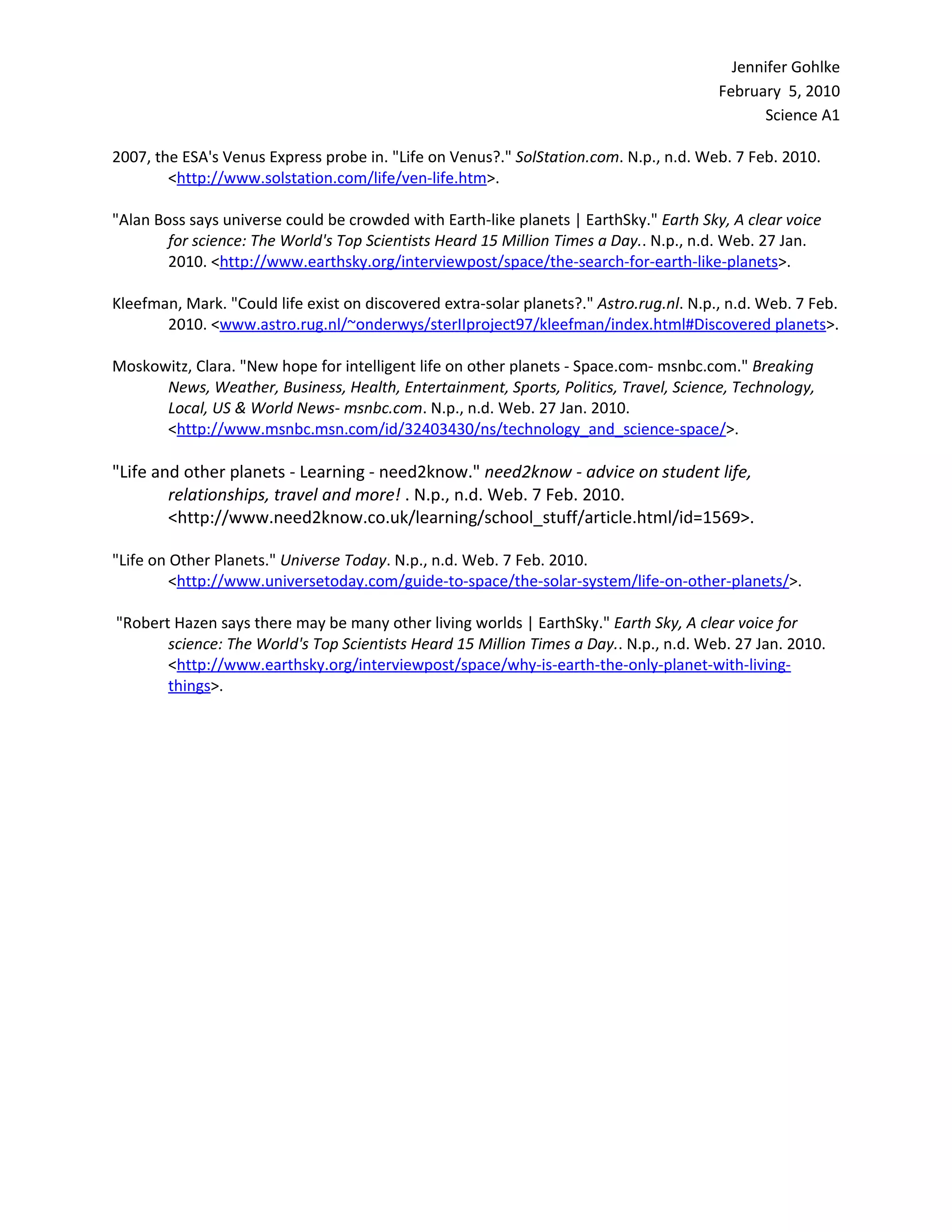 Life On Other Planets | DOC