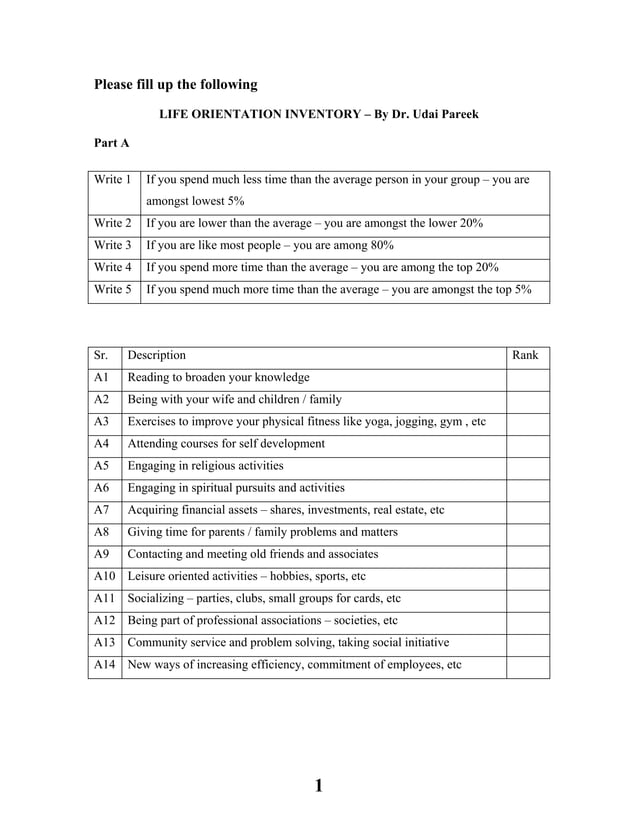Life orientation inventory | PDF