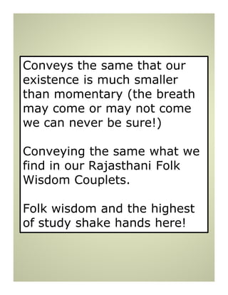 Life Philosophy The Rajasthani Folk Wisdom Couplets | PDF