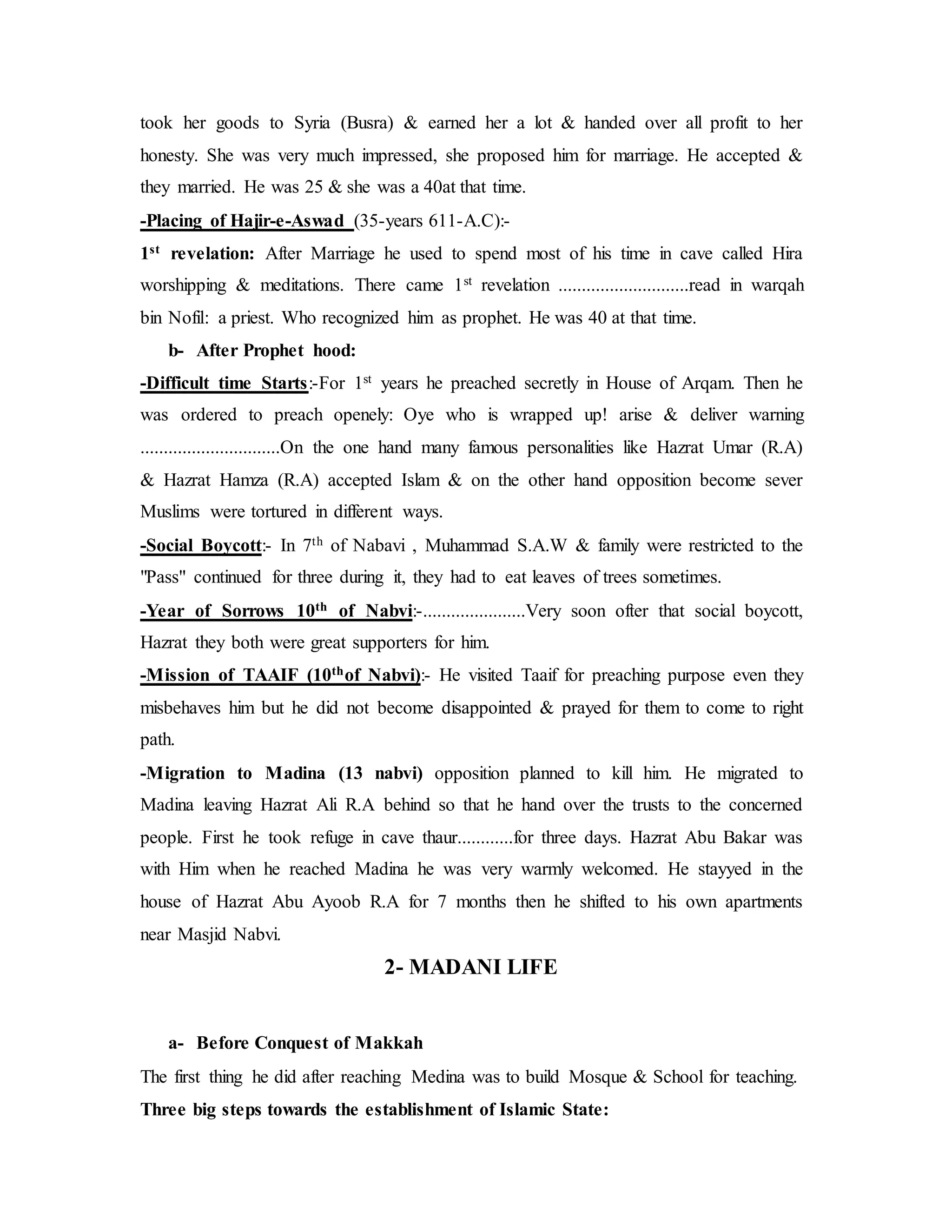 Life profile of prophet Hazrat Muhammad (saw) | DOCX