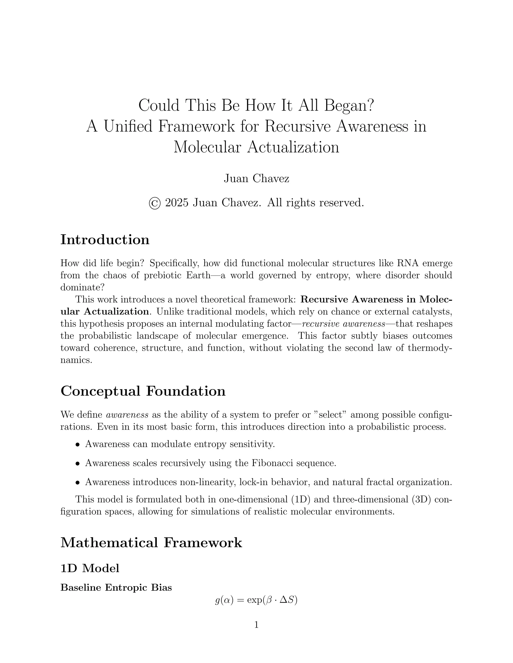 Could This Be How It All Began? A Unified Framework for Recursive Awareness in Molecular ...