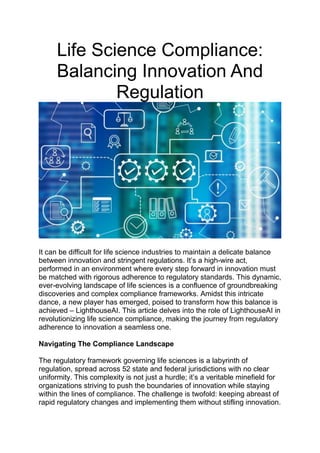 Life Science Compliance Balancing Innovation And Regulation.docx | Technology Industry | Industries