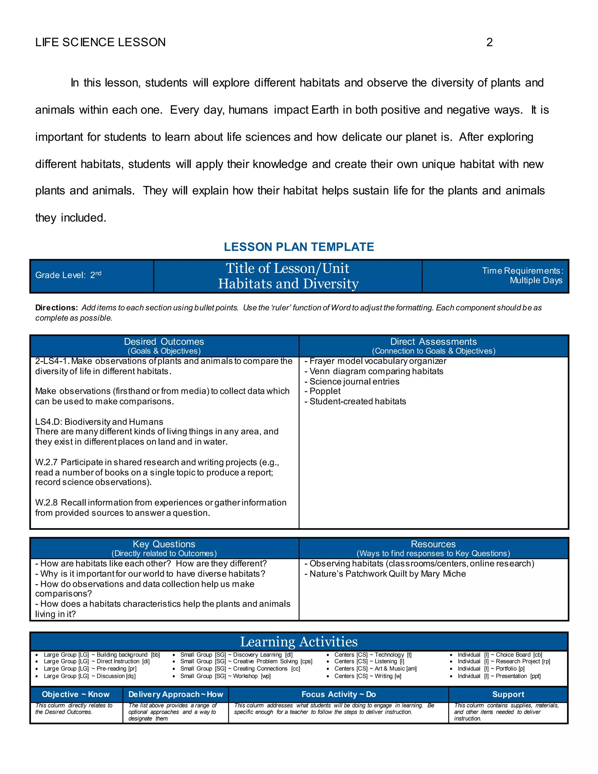 Life science lesson | DOCX | Geography | Science