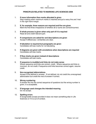 Life science p1 nov 2008 eng memo final | PDF