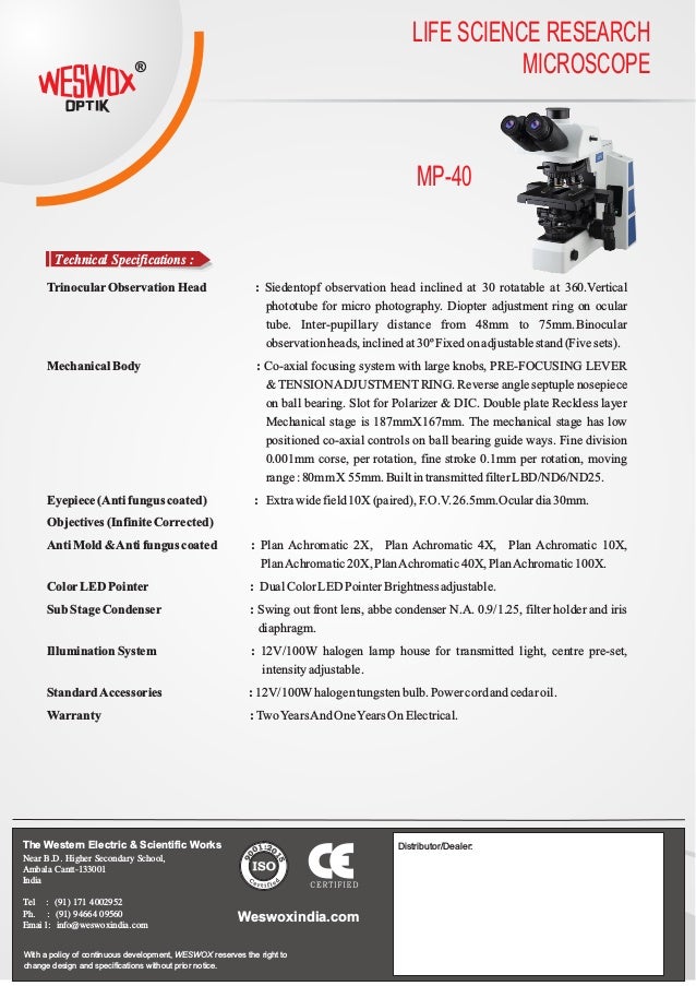 Life science research microscope mp 40 | PDF | Physics | Science