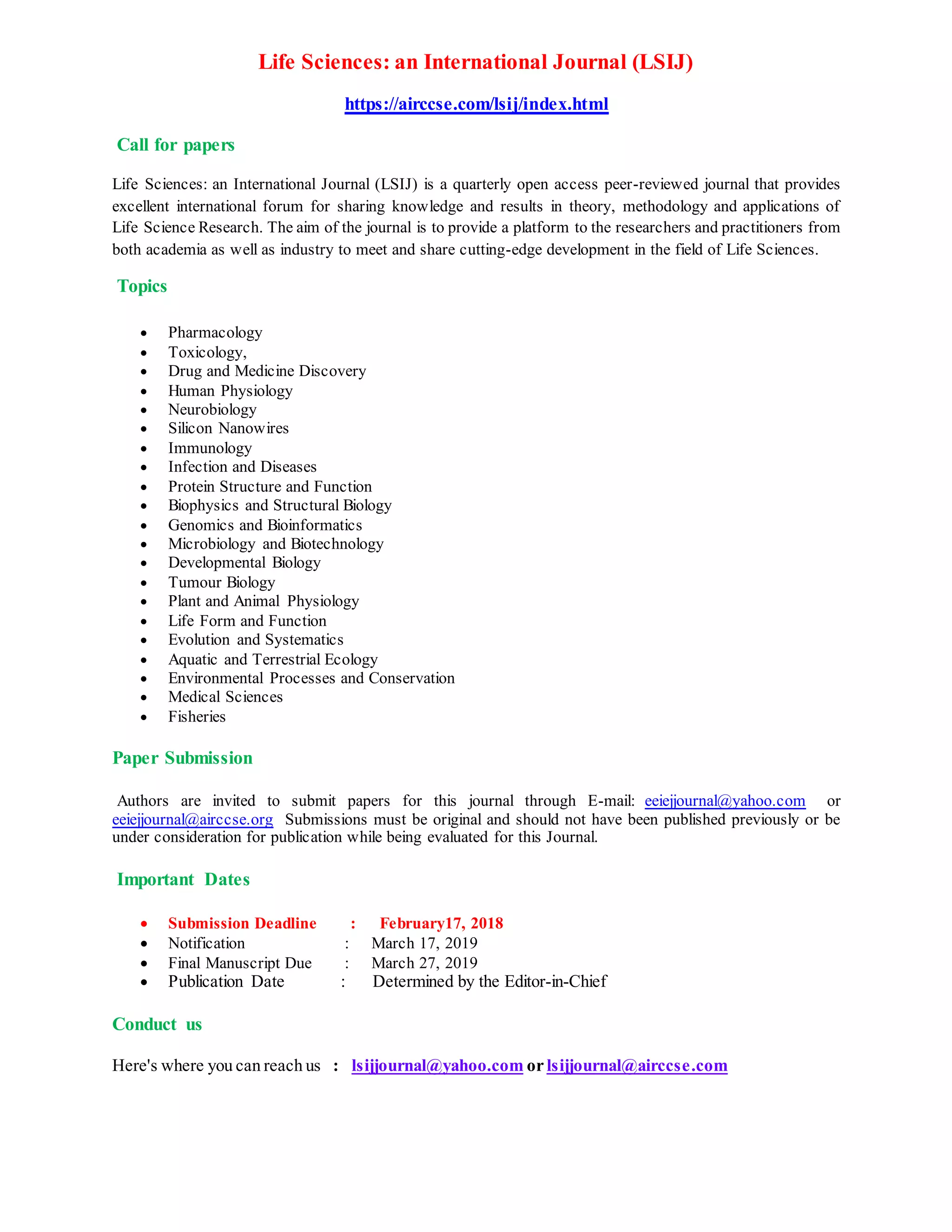 Life sciences cfp | PDF