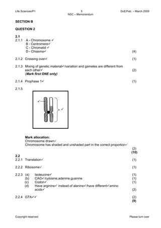 Life sciences p1 feb march 2009 memo eng | PDF