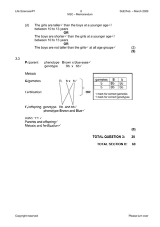 Life sciences p1 feb march 2009 memo eng | PDF