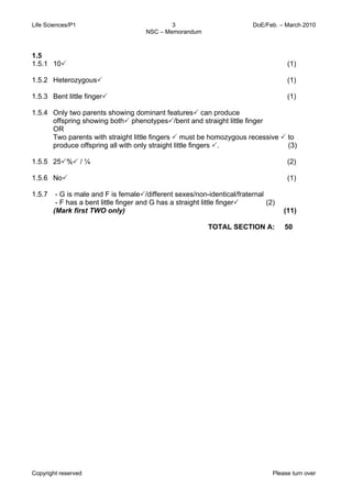 Life sciences p1 feb march 2010 eng memo | PDF