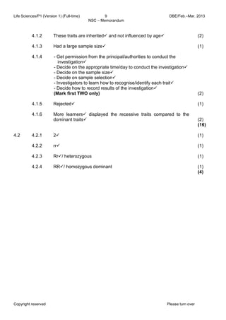 Life sciences p1 feb march 2013 version 1 memo eng | PDF
