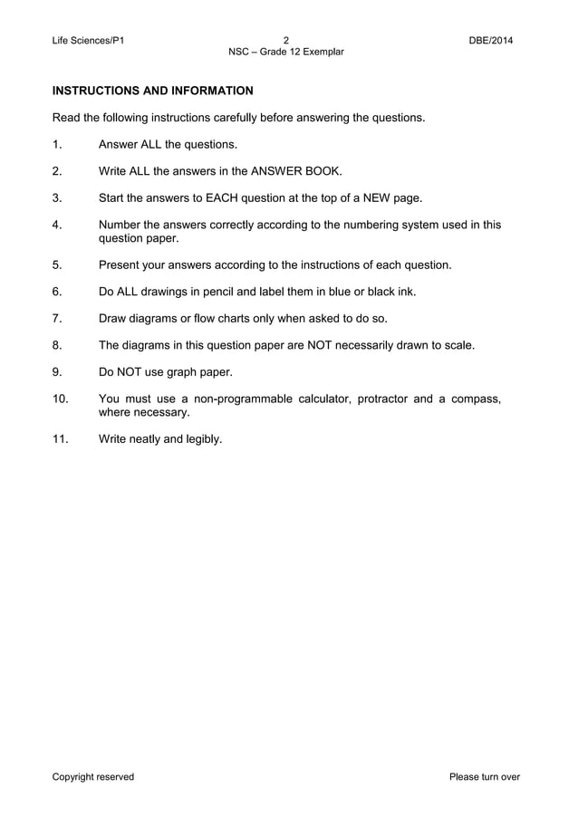 Life sciences p1 gr 12 exemplar 2014 eng (1) | PDF