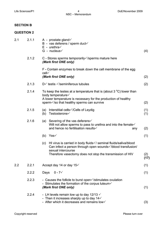 Life sciences p1 nov 2009 eng memo | PDF