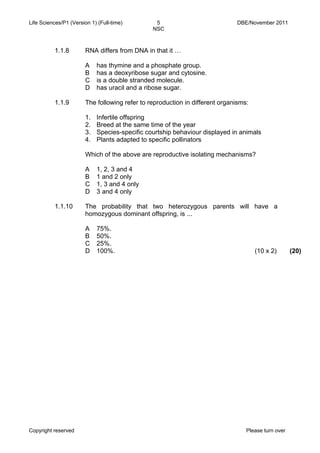 Life sciences p1 nov 2011 eng version 1 | PDF | Genetics | Science