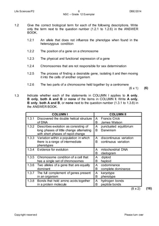 Life sciences p2 gr 12 exemplar 2014 eng | PDF