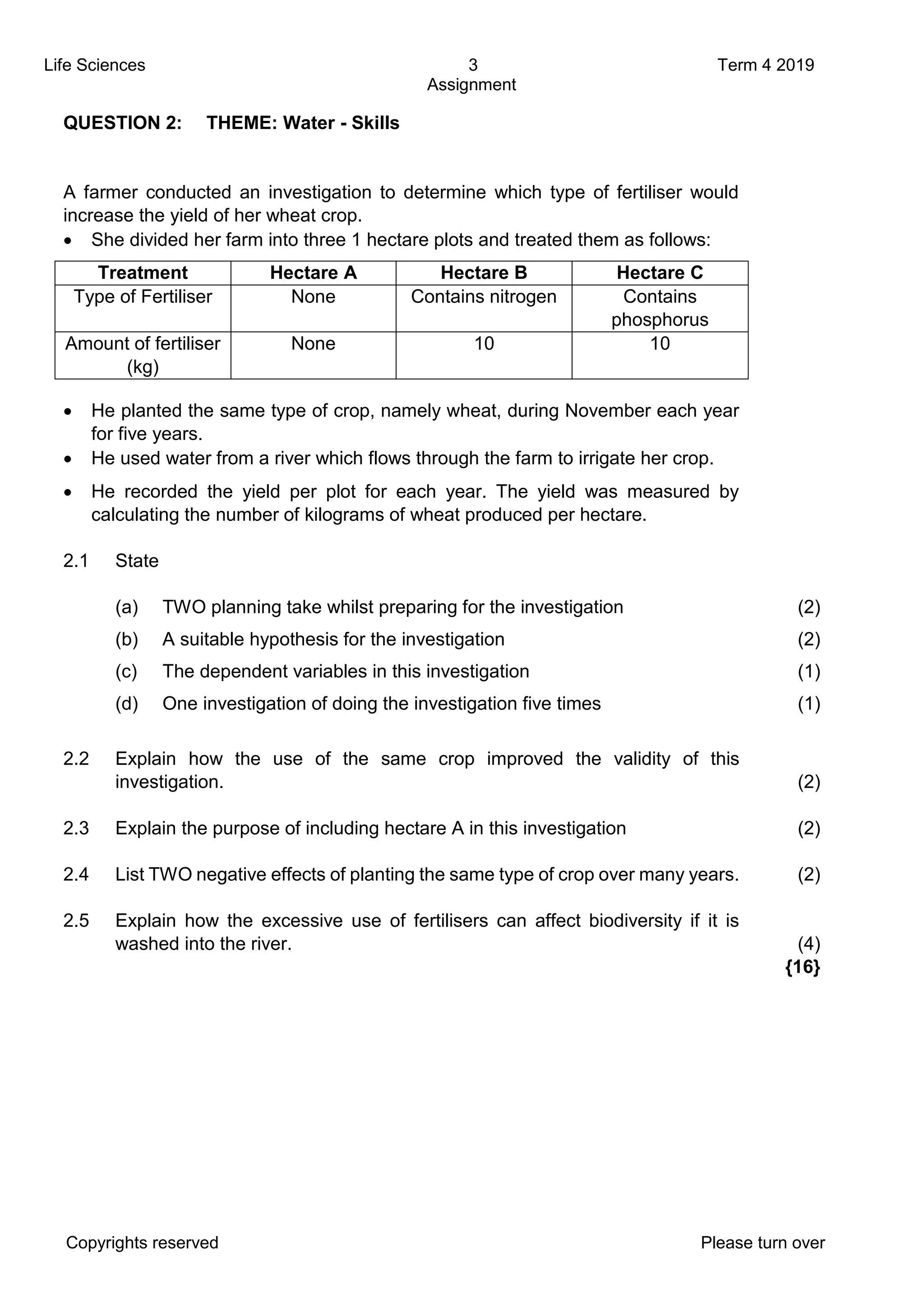 Life sciences term 4 assignment grd 11 | PDF