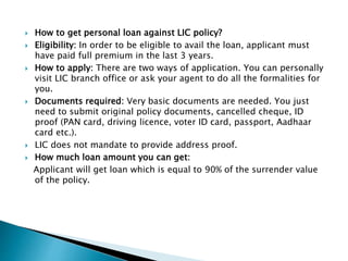Loans against life insurance policies | PPTX