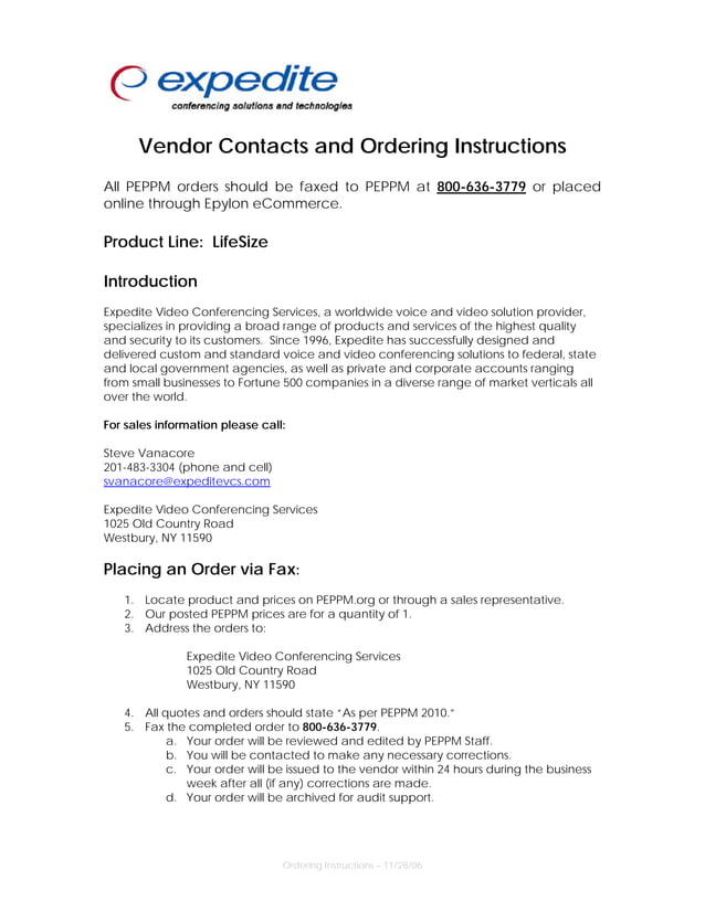 LifeSize Ordering Instructions | PDF | Business | Business and Finance