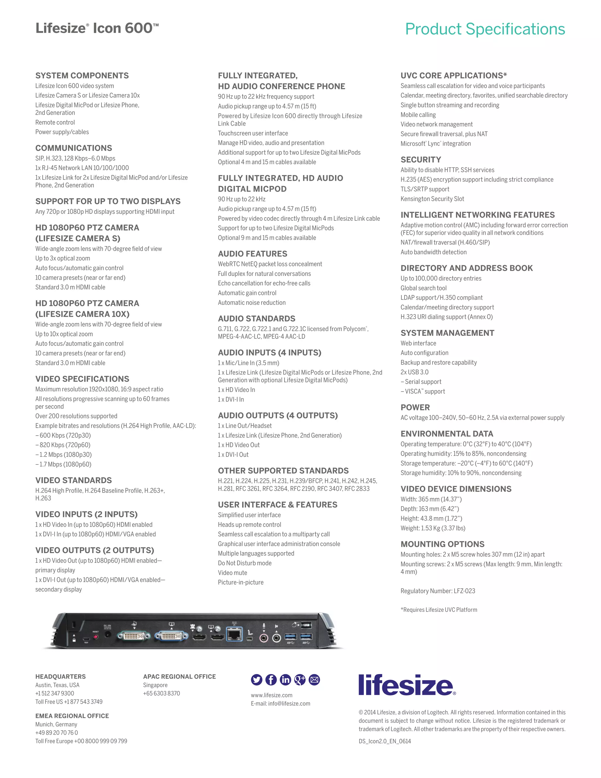 Lifesize icon 600 datasheet en | PDF | Web Conferencing | Computer ...