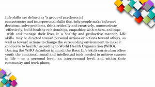 Life skills education BEd self awareness interpersonal skills thinking ...