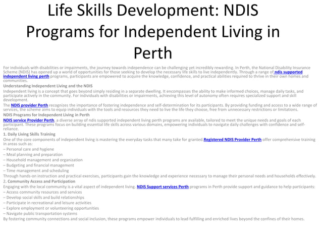 Life Skills Development NDIS Programs for Independent Living in Perth.pptx