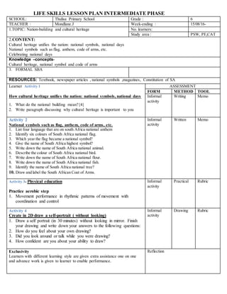 Life skills lesson plan intermediate phas gr6 | DOCX