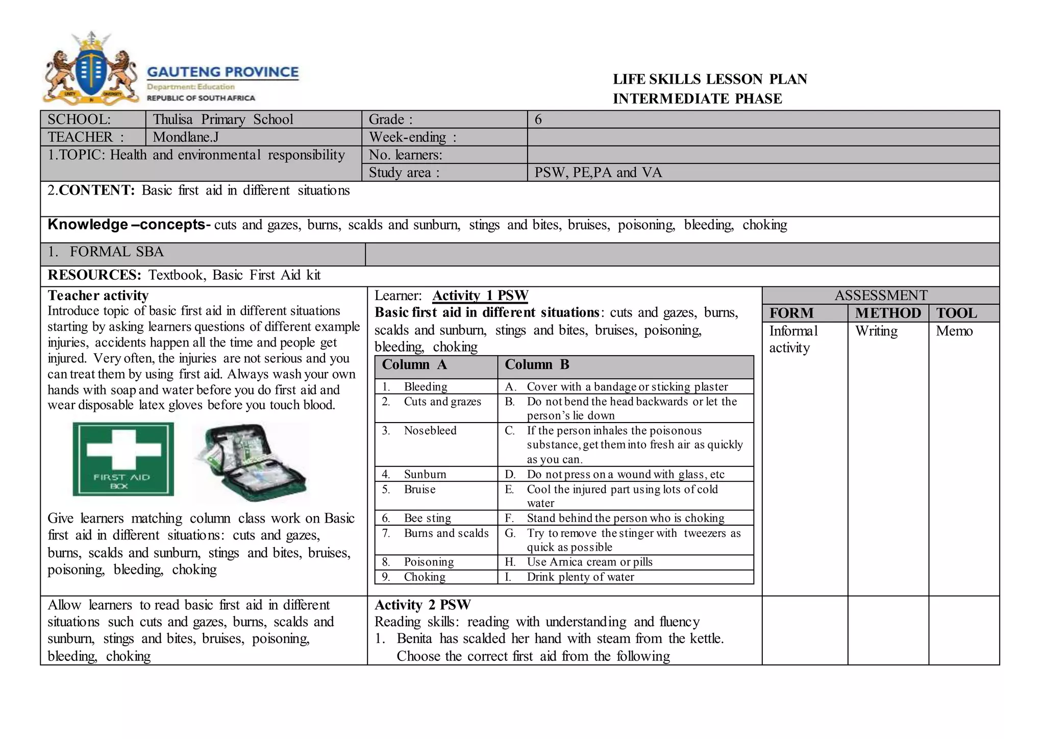 Life skills lesson plan term 4 | DOCX