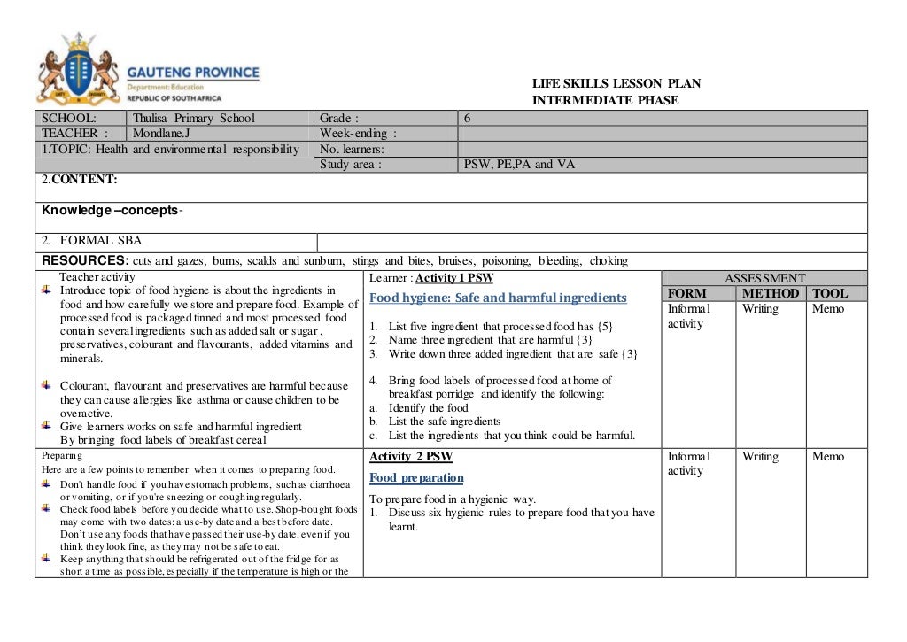 Life skills lesson plan term 4