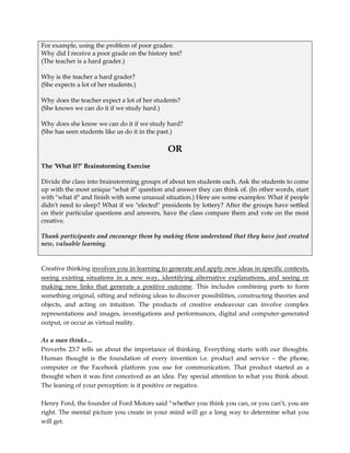CREATIVITY & CRITICAL THINKING - Life Skills Training for High School | PDF