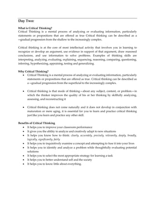 CREATIVITY & CRITICAL THINKING - Life Skills Training for High School | PDF