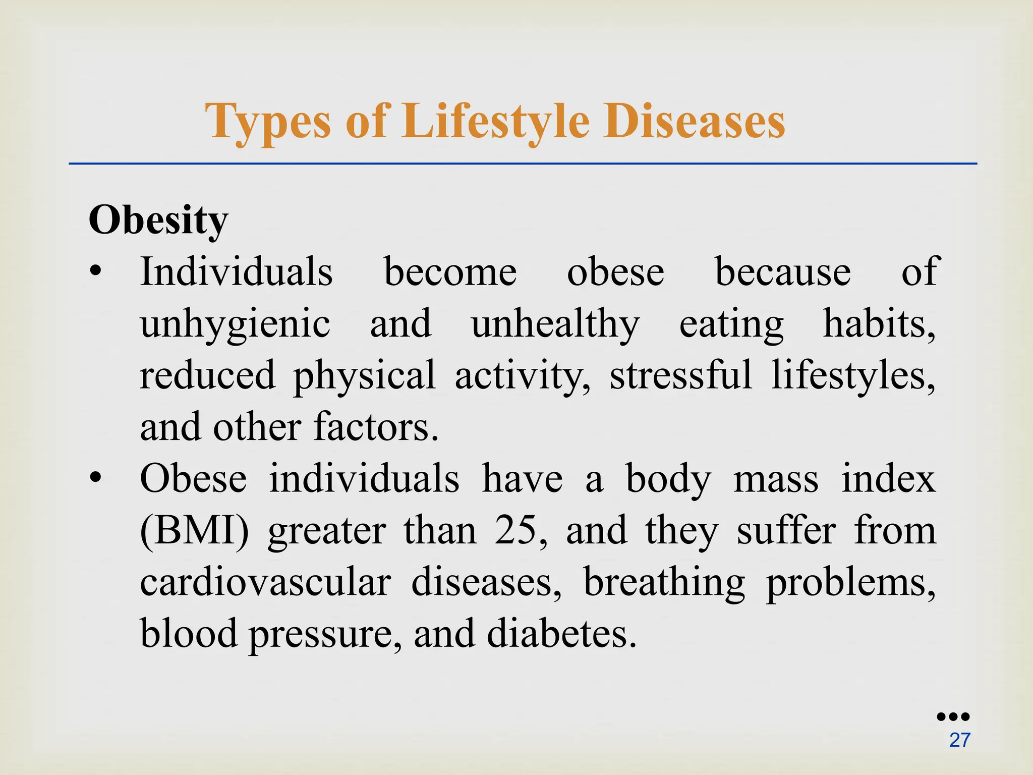Lifestyle Diseases - definition, types, causes, risk factors | PDF