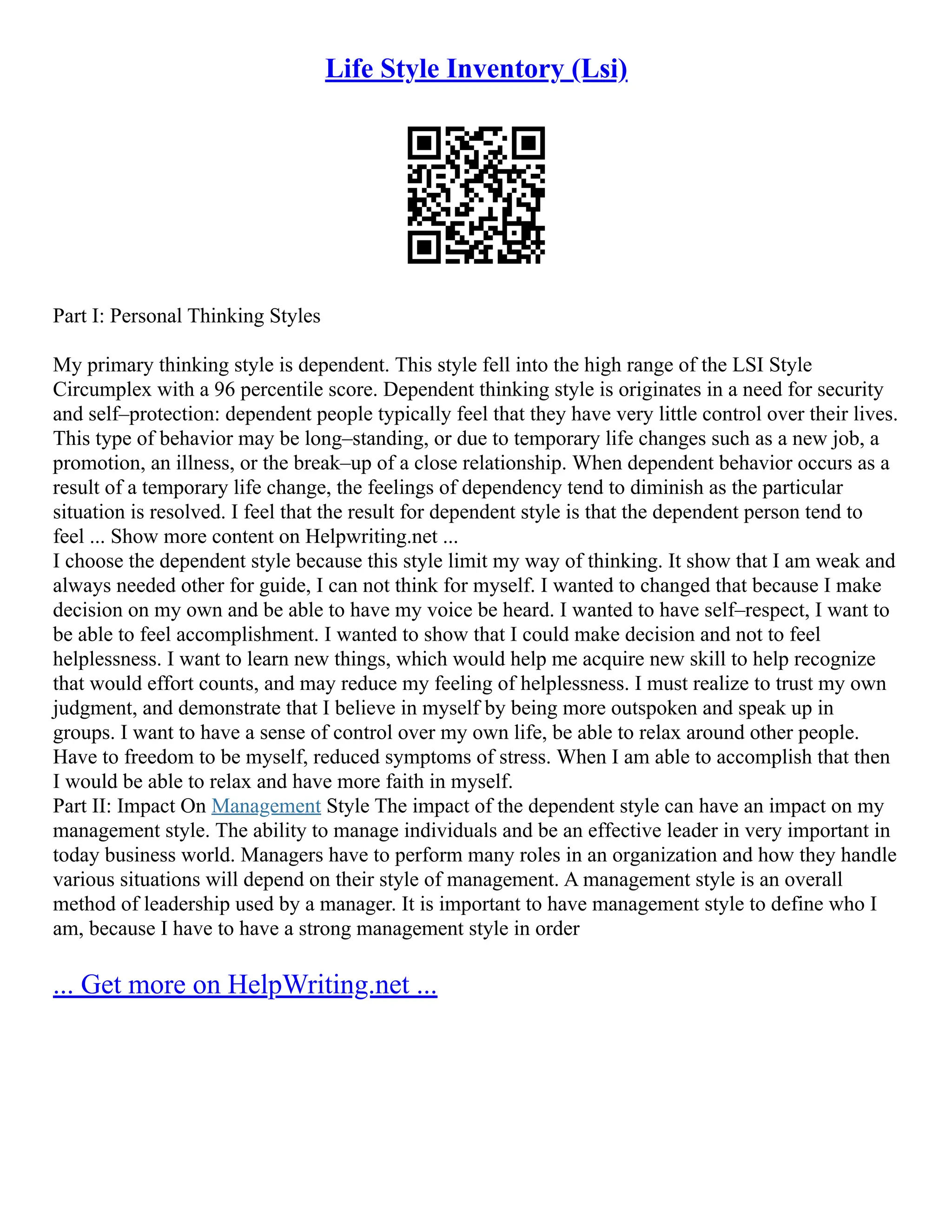 Life Style Inventory (Lsi) | PDF