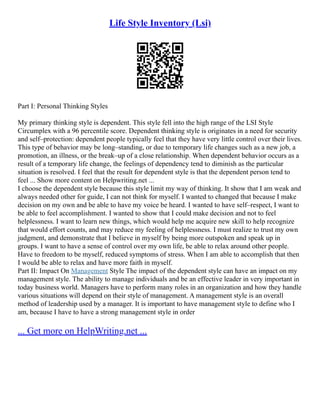 Life Style Inventory (Lsi) | PDF