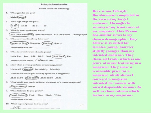 Lifestyle questionnaire's and feedback