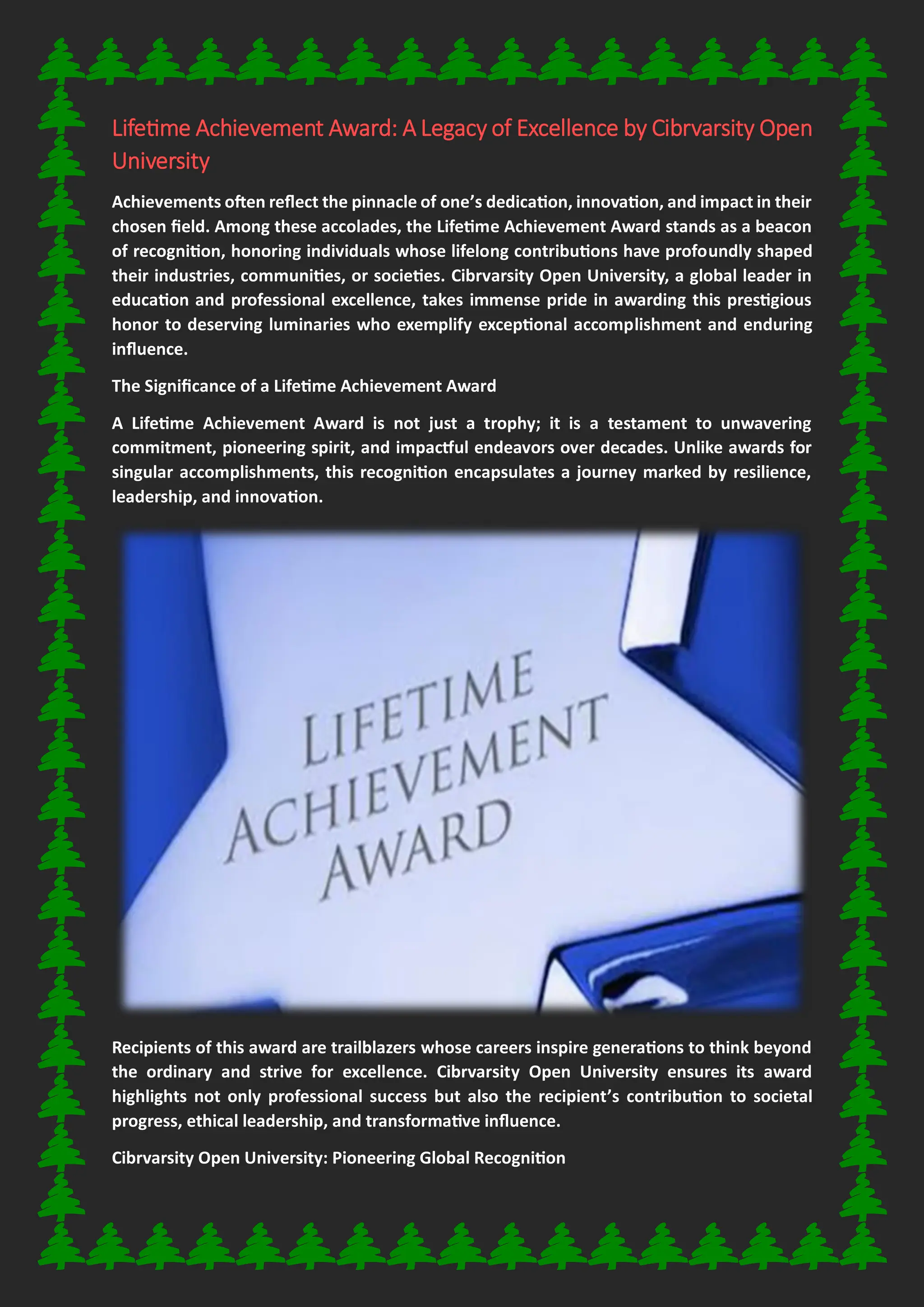 Lifetime Achievement Award A Legacy of Excellence by Cibrvarsity Open ...