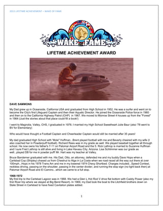 Wake of Fame - Lifetime Achievement Dave Sammons 2015 | PDF