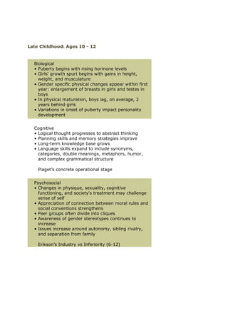 Lifetime human development milestones | PDF