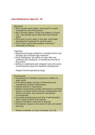 Lifetime human development milestones | PDF