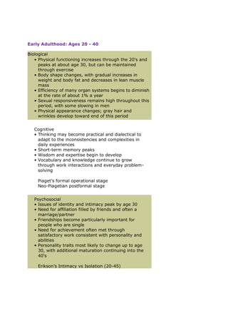 Lifetime human development milestones | PDF
