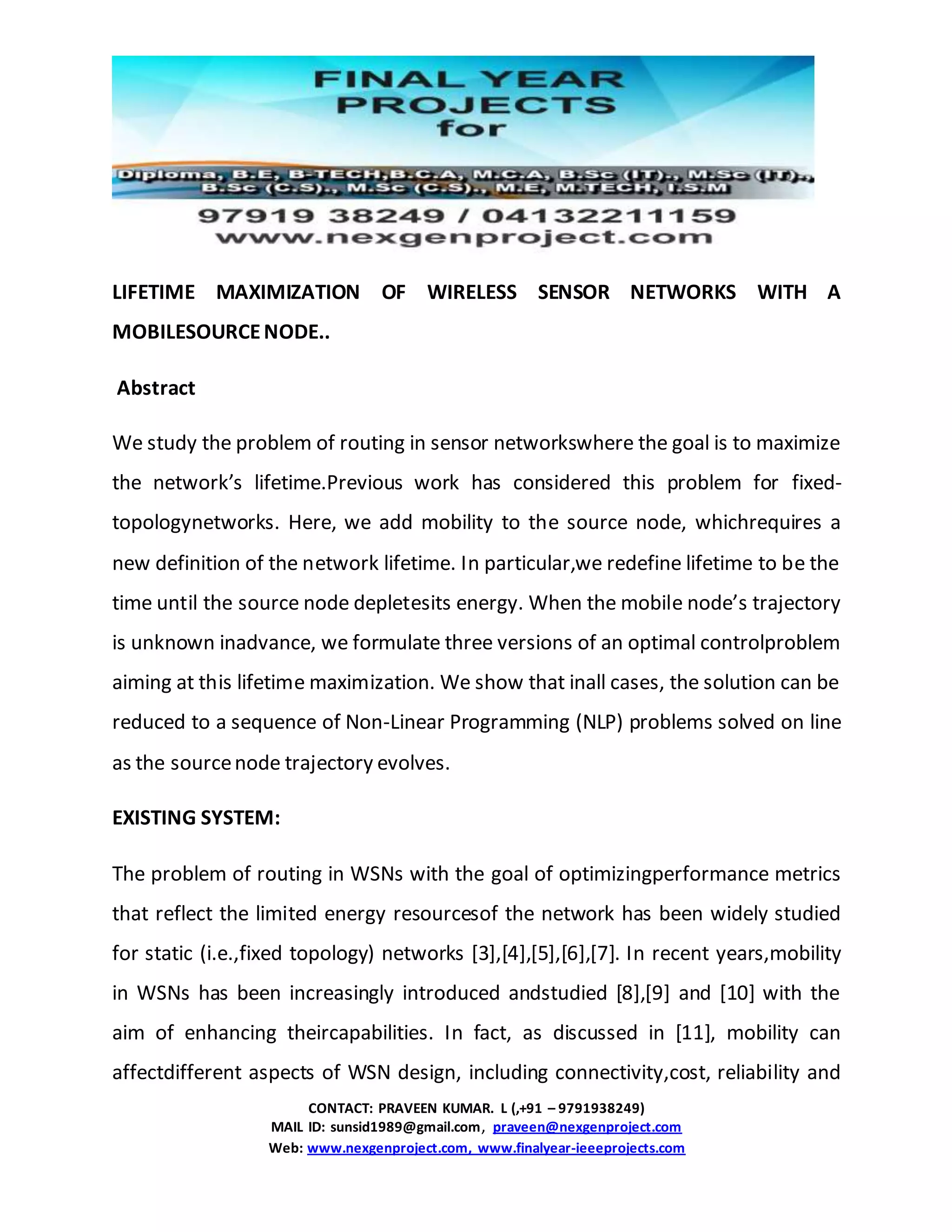 Lifetime Maximization Of Wireless Sensor Networks With A Mobile Pdf