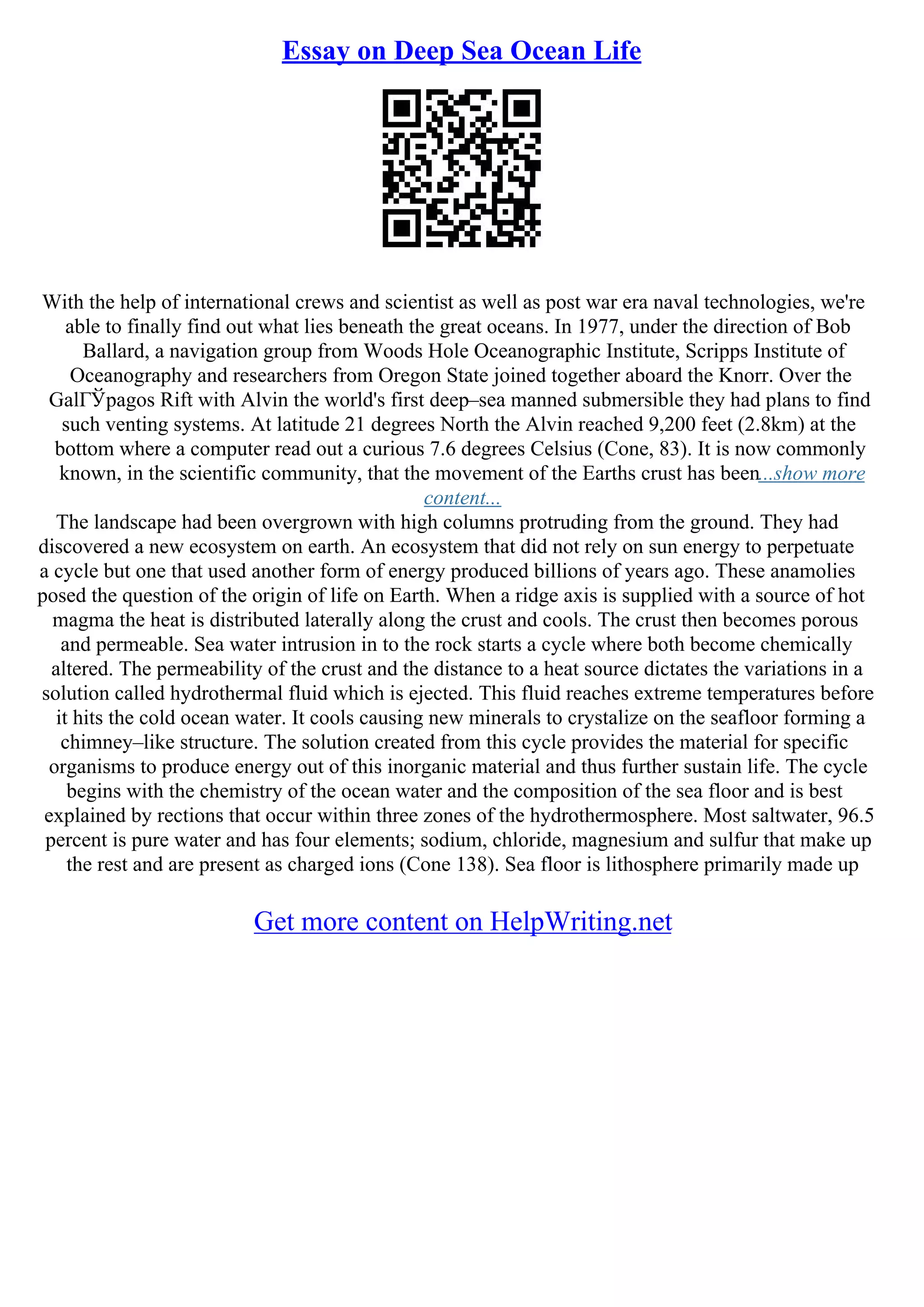 Life Under Water Essay | PDF