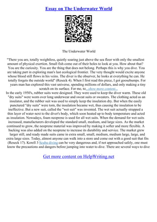 Life Under Water Essay | PDF